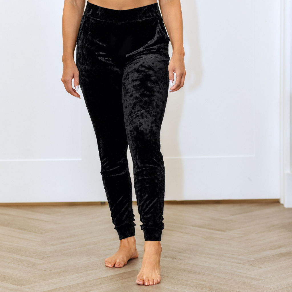 Women's Velvet Sweatpants with Gathered Cuffs | Vanity Couture