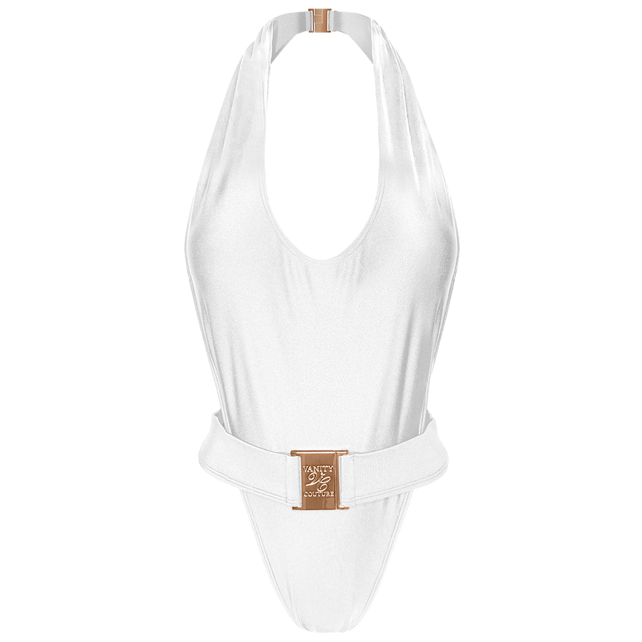 Sandra Luxury Open Side Halter Swimsuit with Belt | Vanity Couture